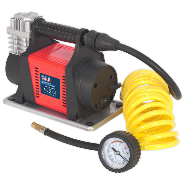 Sealey MAC05 12V Heavy-Duty Tyre Inflator/Mini Air Compressor 4.5m Hose ...