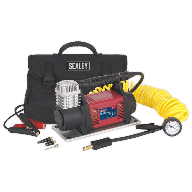 Sealey MAC06 12V Heavy-Duty Tyre Inflator/Mini Air Compressor 7.5m Hose ...