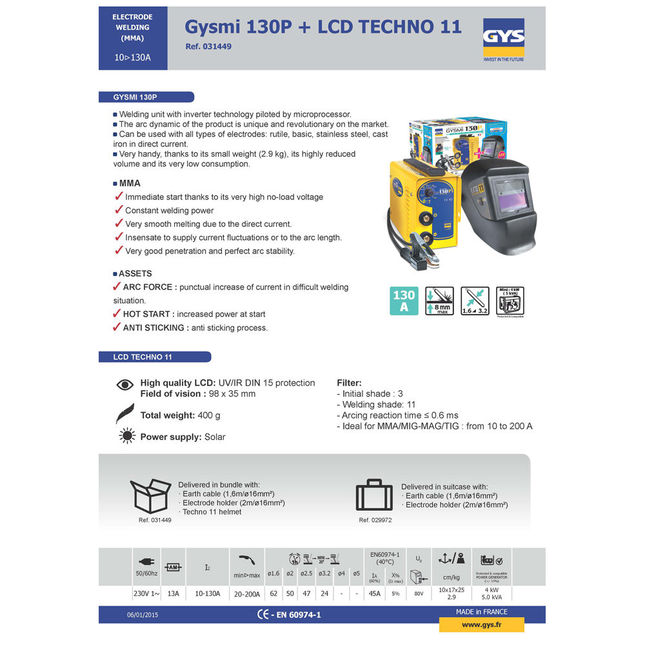 GYS GYSMI 130 P MMA Inverter Welder and LCD 11 Helmet Bundle - Machine Mart