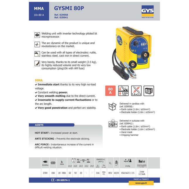 GYS GYSMI 80 P Inverter Arc Welder 80Amp - Machine Mart