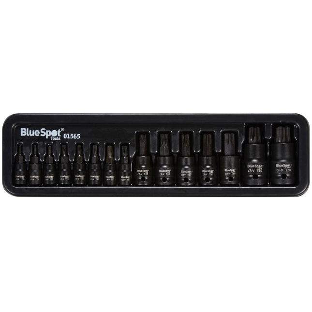 BlueSpot 15 piece 1/4", 3/8" 1/2" Impact Torx Bit Sockets - Machine Mart
