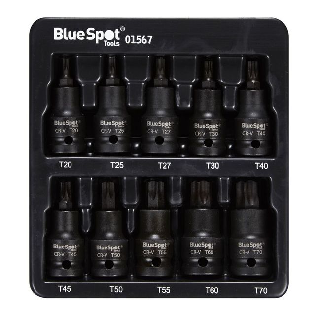 BlueSpot 10 piece 1/2" Impact Torx Bit Sockets (T20-T70) - Machine Mart