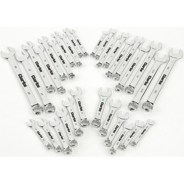 Clarke CHT805 32 Piece Metric & Imperial Combination/Stubby Spanner Set ...