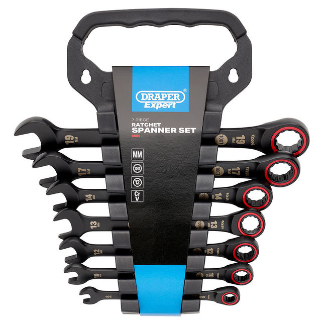 Draper Expert HI-TORQ® Metric Ratchet Combination Spanner Set, Black (7 Piece) - Machine Mart