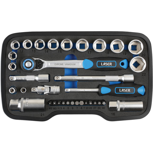 Laser 6918 34 Piece 3/8'' & 1/4'' Drive Metric Socket Set - Machine Mart
