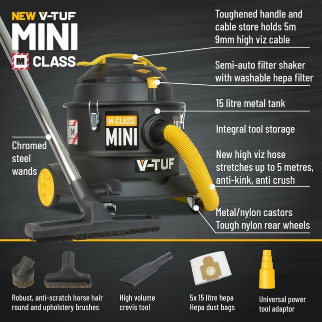 V-TUF M-Class MINI 800W DIY Dust Extraction Vacuum Cleaner - With ...
