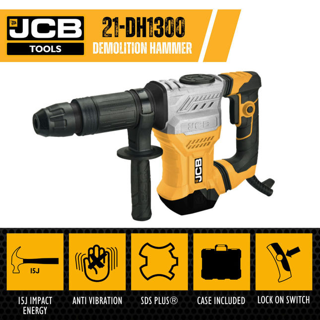 JCB 21-DH1300 1300W 18J SDS+ Demolition Hammer (230V) - Machine Mart