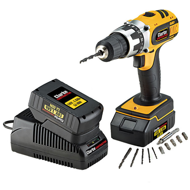 Clarke Contractor CON18LI 18V 1.5Ah Li-ion Cordless Combi Drill ...