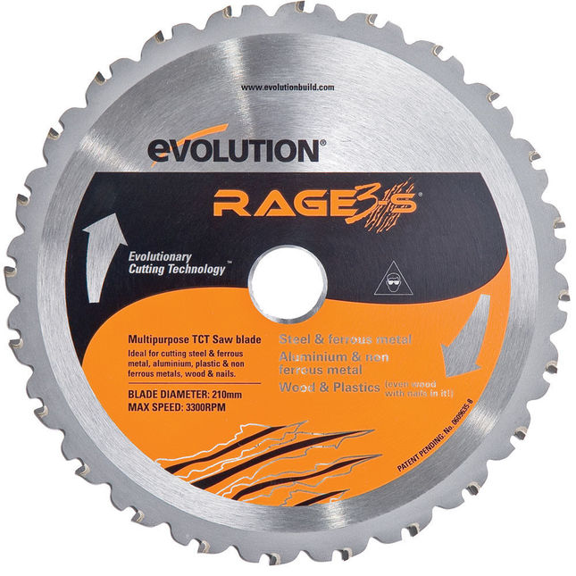 Evolution 210mm Rage 3-S Blade, Cuts Steel, Aluminium & Wood - Machine ...