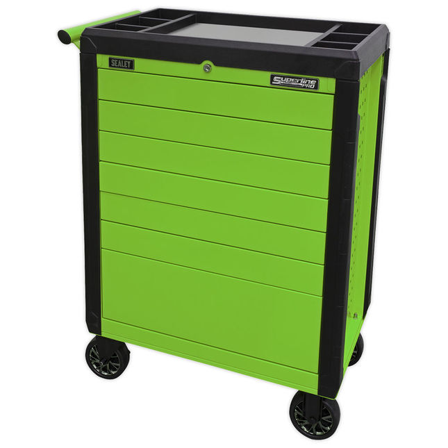 Sealey Rollcab 7 Drawer Push-To-Open Hi-Vis Green - Machine Mart