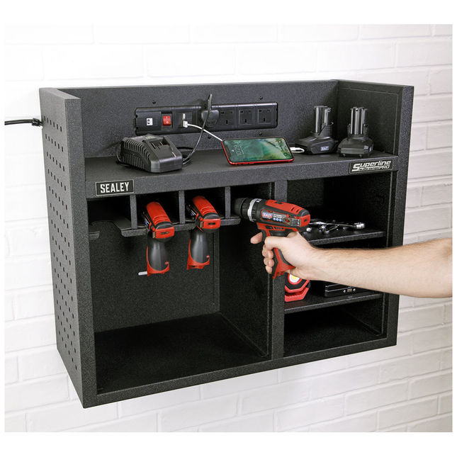 Sealey AP30SRBE Power Tool Storage Rack 760mm with Power Strip ...