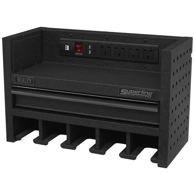 Sealey AP22SRBE Power Tool Storage Rack 560mm with Drawer & Power Strip ...
